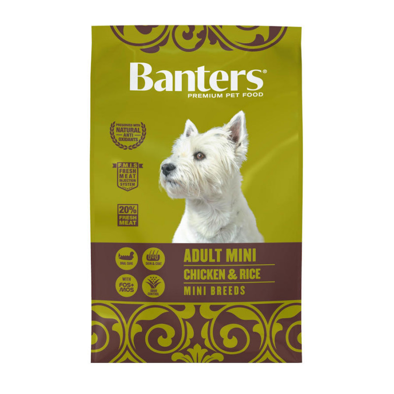 Banters Dog Mini Chicken & Rice 20 кг - евтина храна за кучета от мини ...